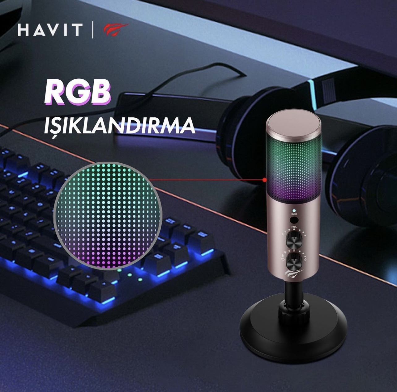 HAVIT GAMENOTE GK61 RGB GAMİNG PROFESYONEL OYUNCU YAYINCI KAYIT MİKROFONU - Uydu Alıcı Ve ...